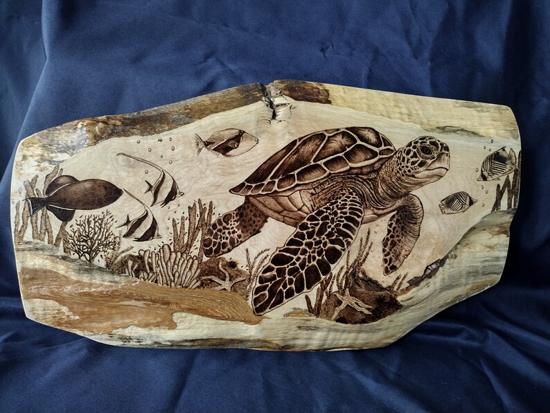 Hand Burned Sea Turtle Wood Burning on Maple Wood Live Edges ...