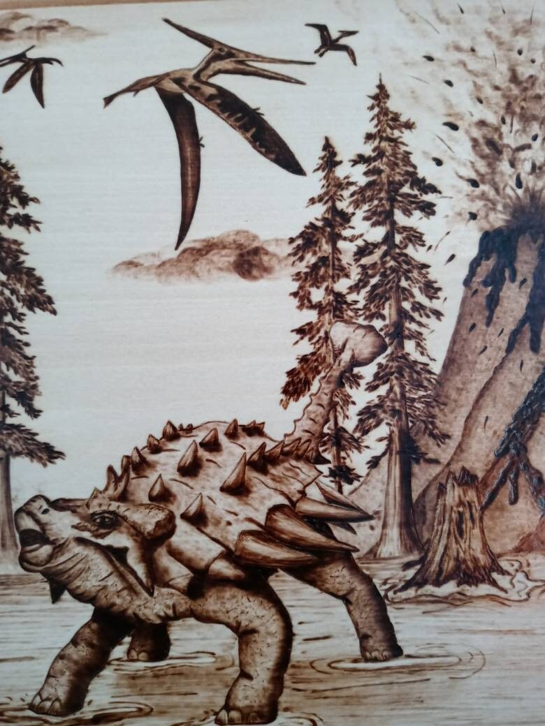 Hand Burned "dinosaurs" Wood Burning on Basswood Plank. T-rex ...