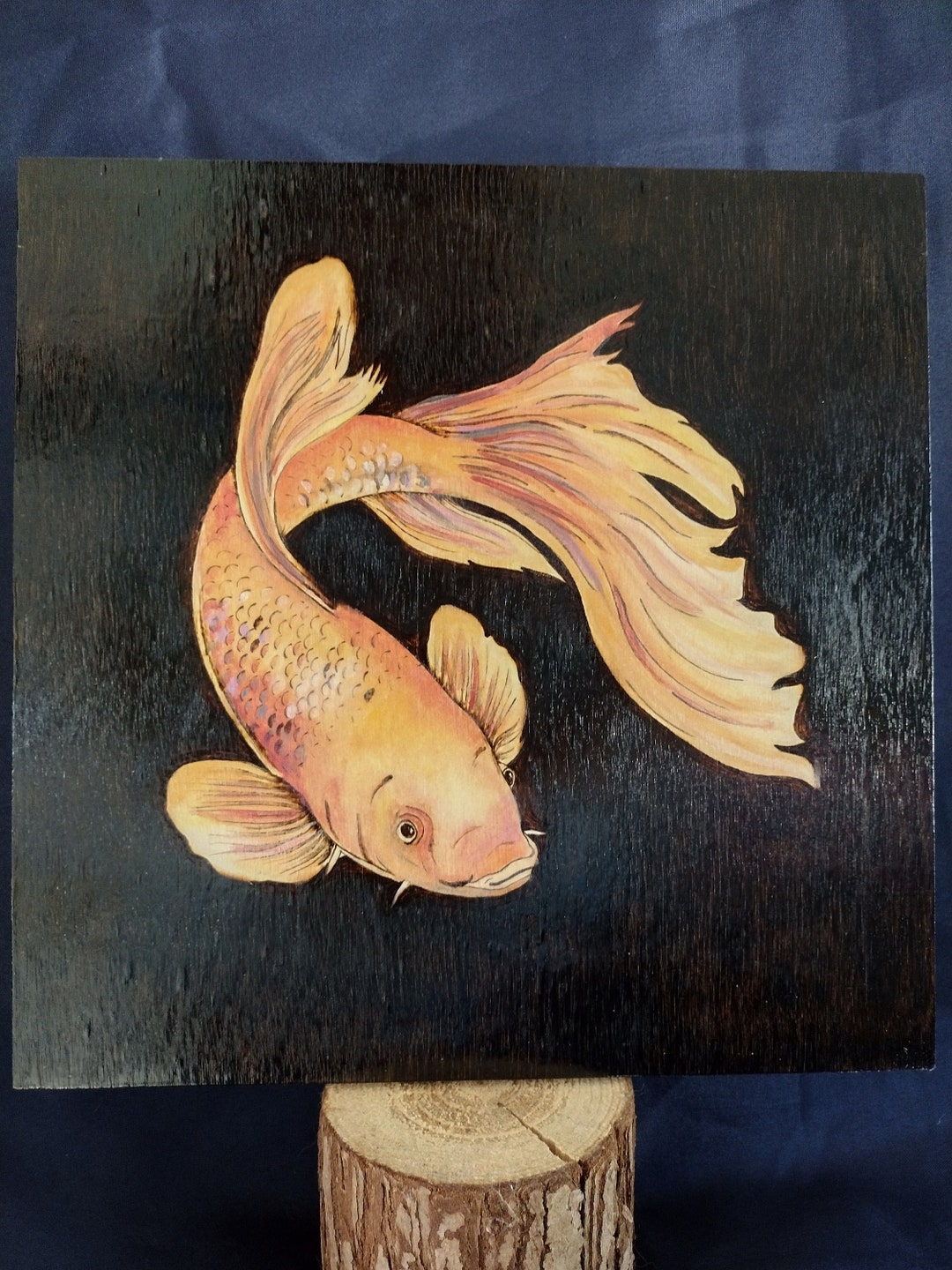 Hand Burned Koi Wood Burning With Acrylic and Metallic Watercolor Paint ...