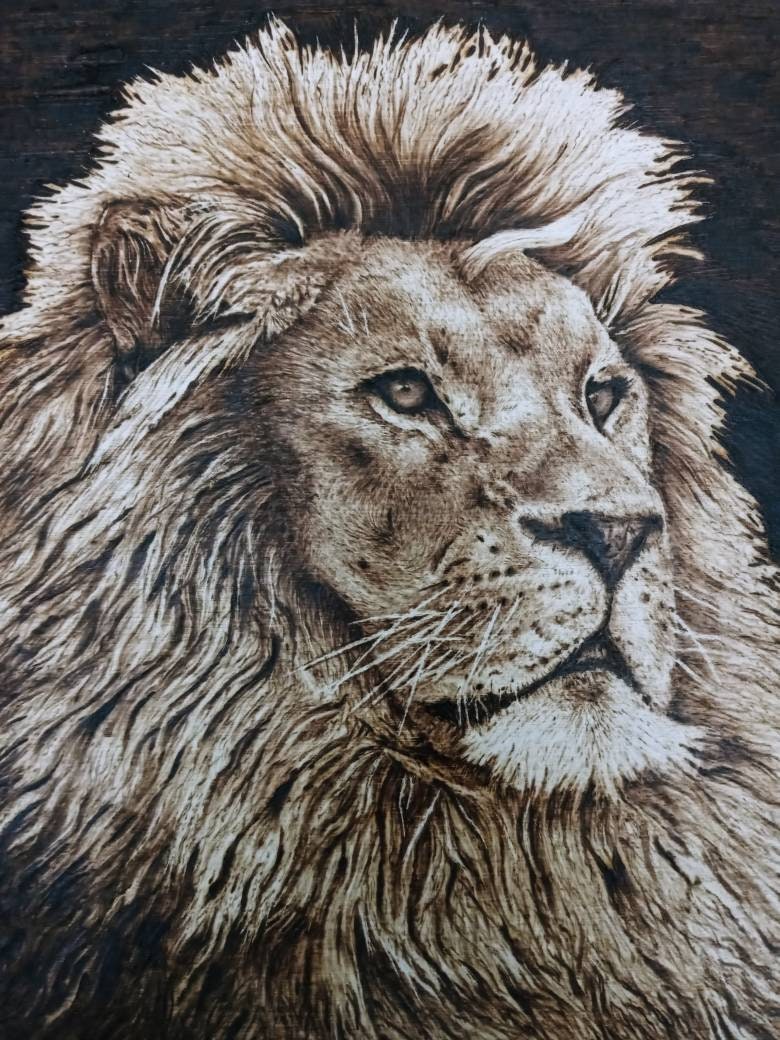 Handmade Lion Wood Burning on Wood Panel Pyrography - Etsy