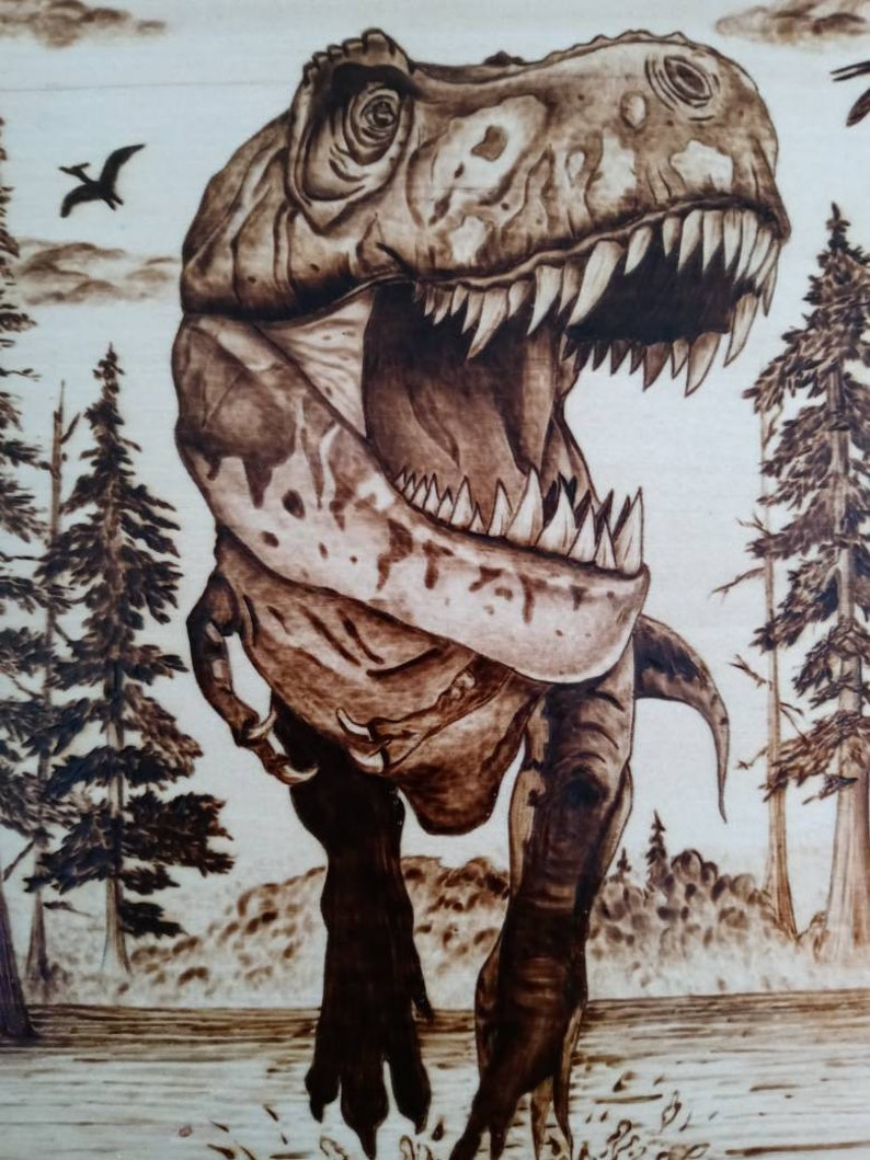 Hand Burned "dinosaurs" Wood Burning on Basswood Plank. T-rex ...