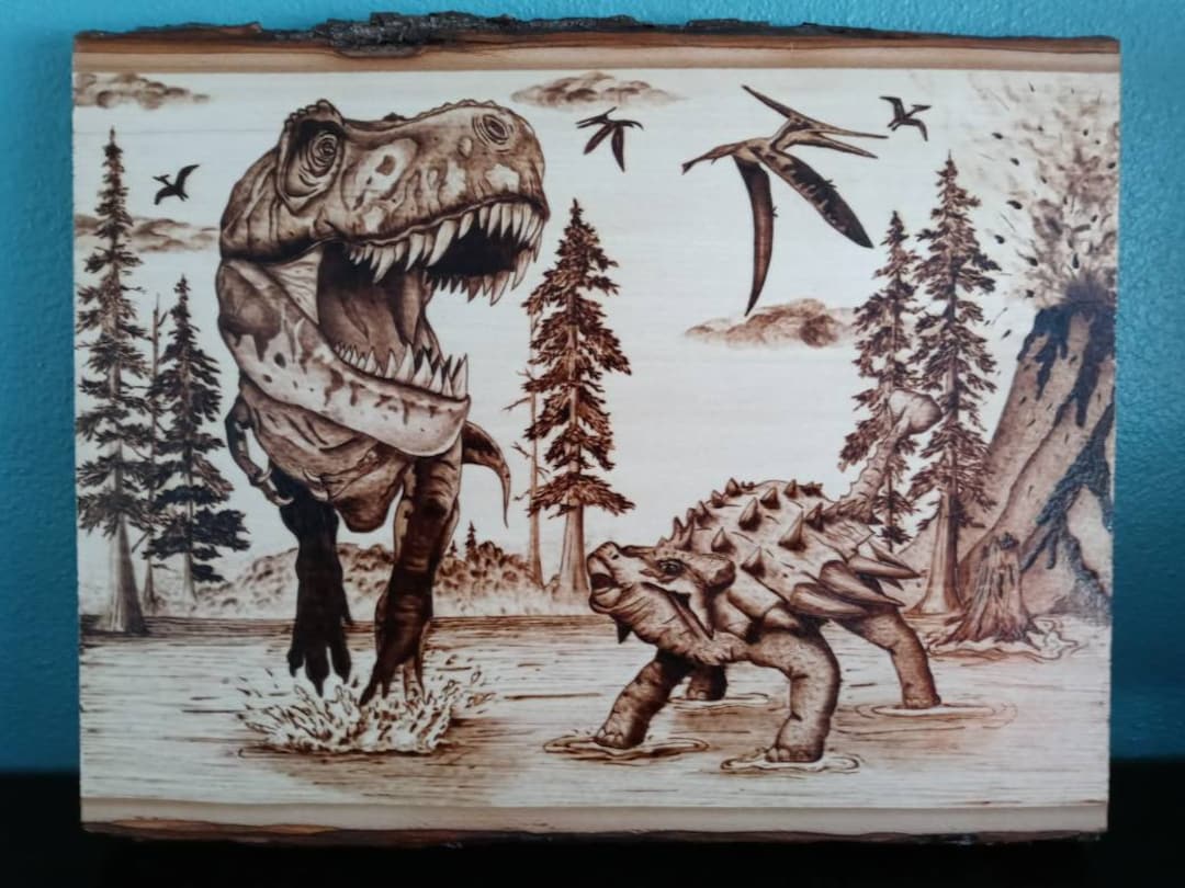 Hand Burned "dinosaurs" Wood Burning on Basswood Plank. T-rex ...