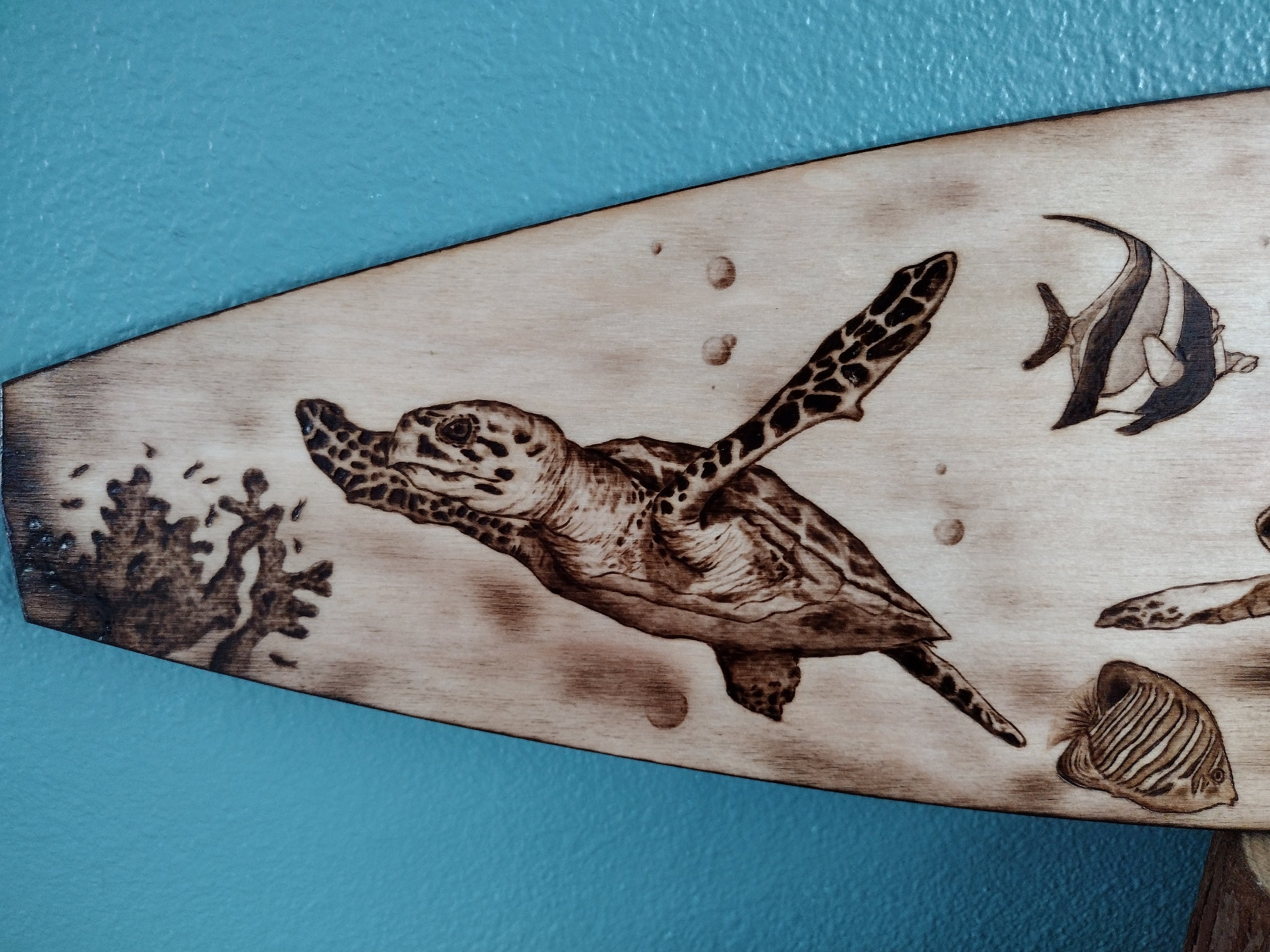 Hand Burned Sea Turtles Wood Burning on Birchwood Surfboard, Pyrography, Great Gift - Etsy