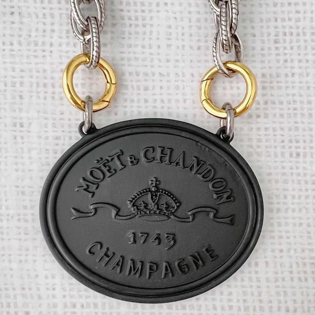 Silver Chunky Chain, French Moet Chandon Black Matte Pendant, Gold ...