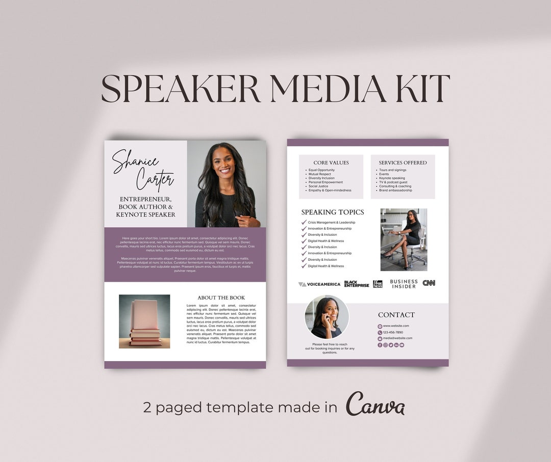 Speaker Media Kit Template, Canva EPK for Authors, Coaches (digital ...