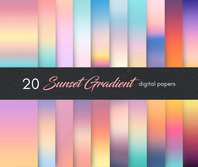 20 Sunset Gradients Digital Paper, Sky Gradient, Sunset Ombre Abstract ...