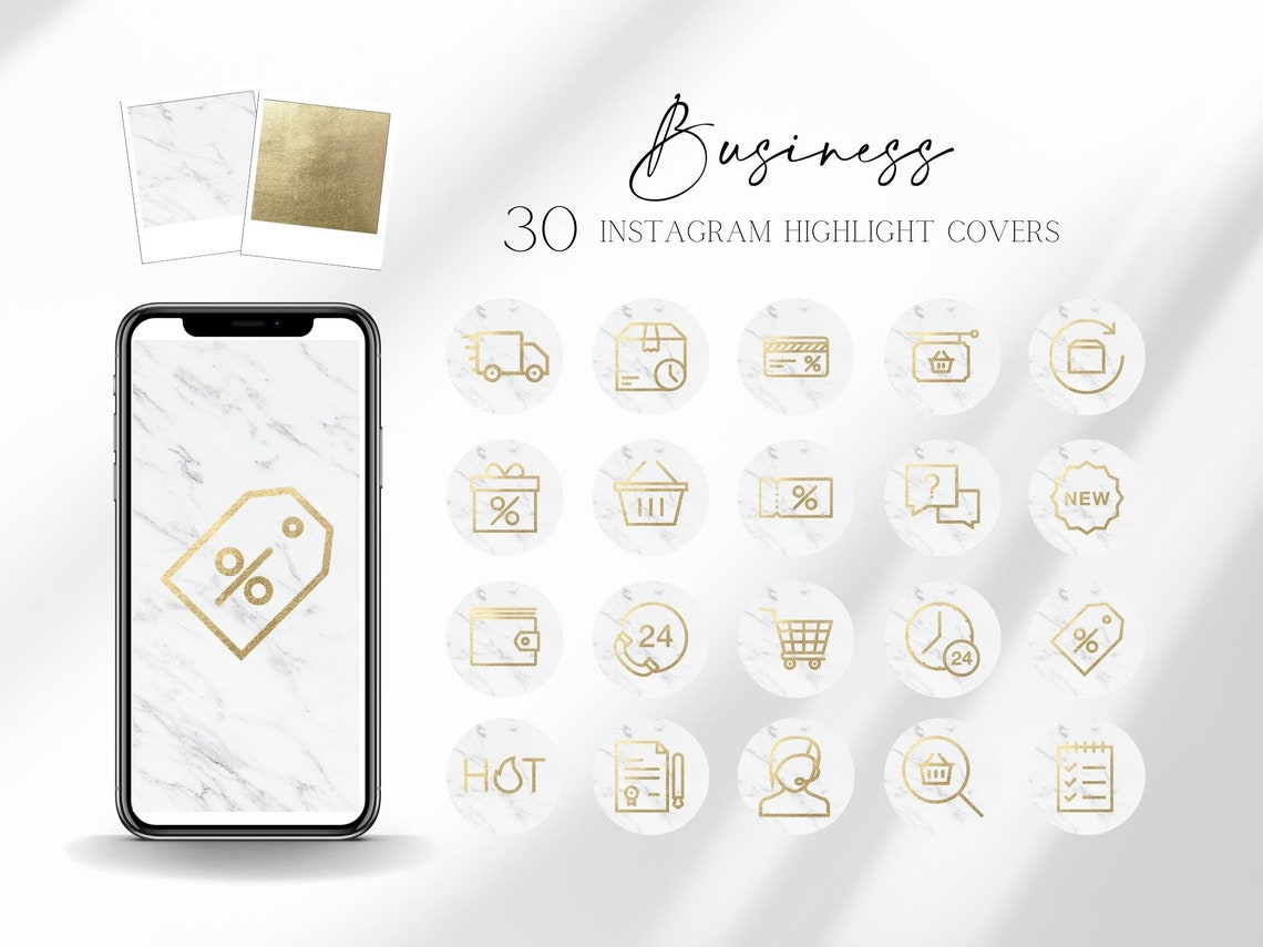 30 Business Highlight Covers for Instagram Story White Marble and Gold ...