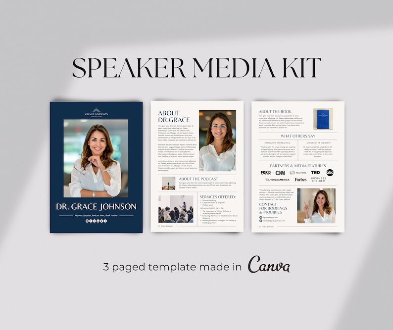 Speaker Media Kit Template, Speaker Sheet Canva Template, EPK for Keynote Speakers, Book Authors ...