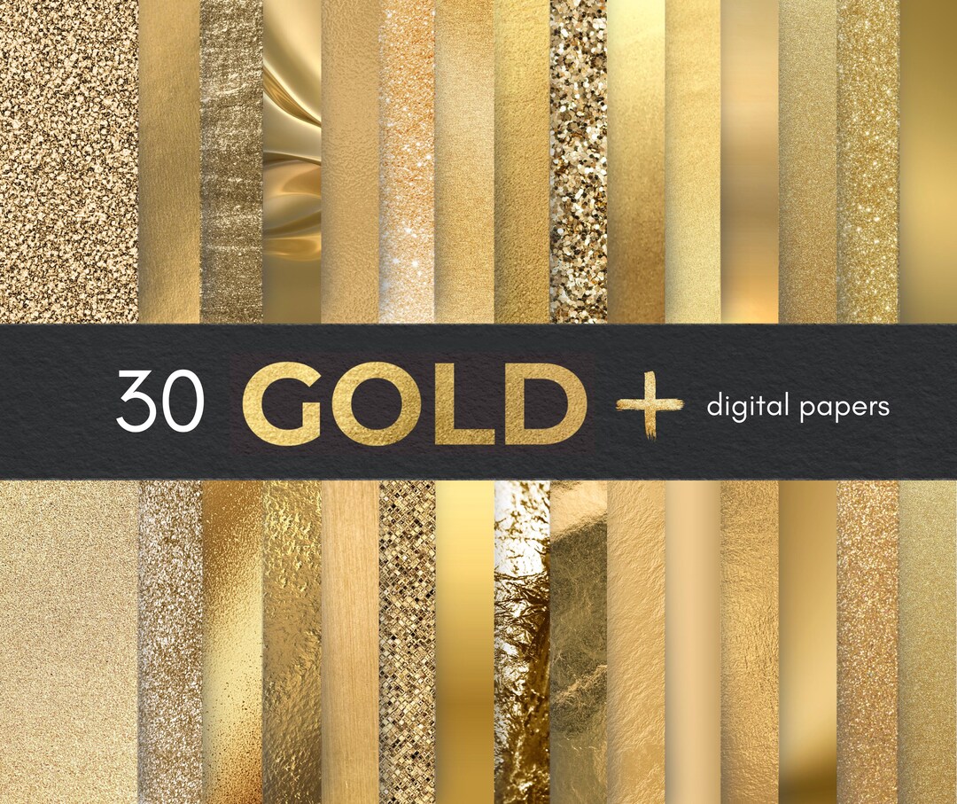 30 Gold Digital Papers, Gold Glitter Textures, Metallic Foil ...
