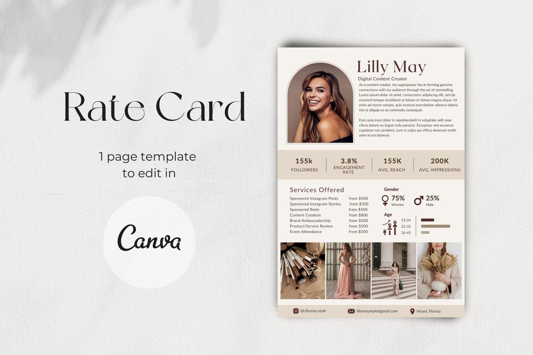 Influencer Rate Card Template | Beige Modern Design (canva) - Etsy
