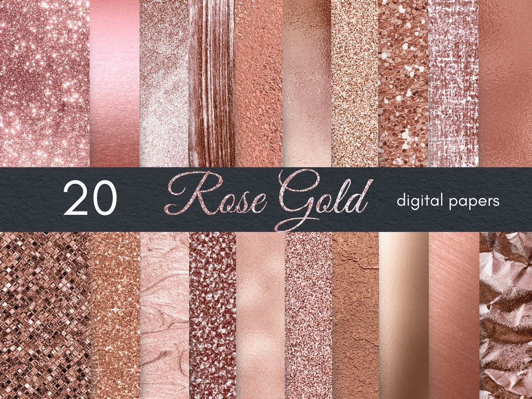 Rose Gold Digital Papers, Rose Gold Textures, Scrapbook Paper, Metallic ...