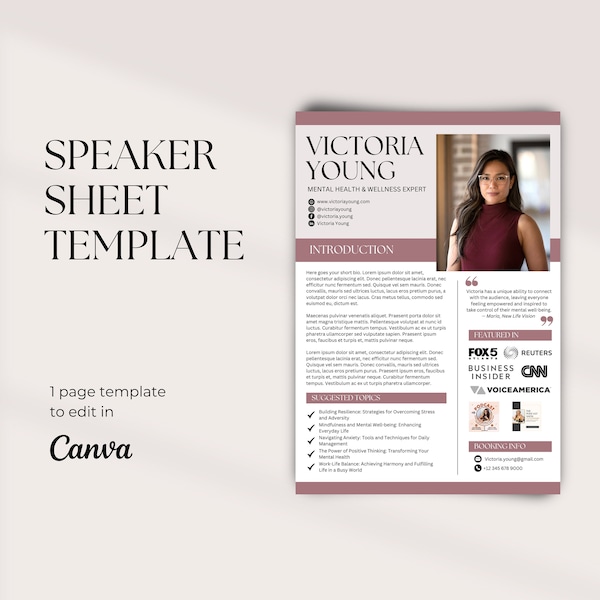 Speaker One Sheet - Etsy