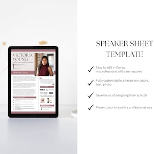 Speaker Sheet Template, Speaker One Sheet Canva Template, Media Kit for ...