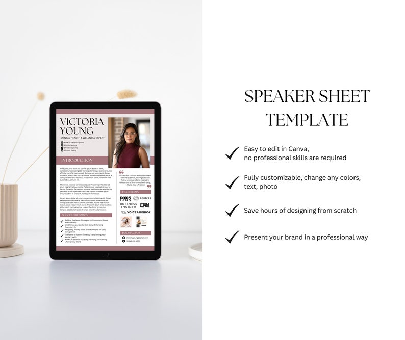 Speaker Sheet Template, Speaker One Sheet Canva Template, Media Kit for ...