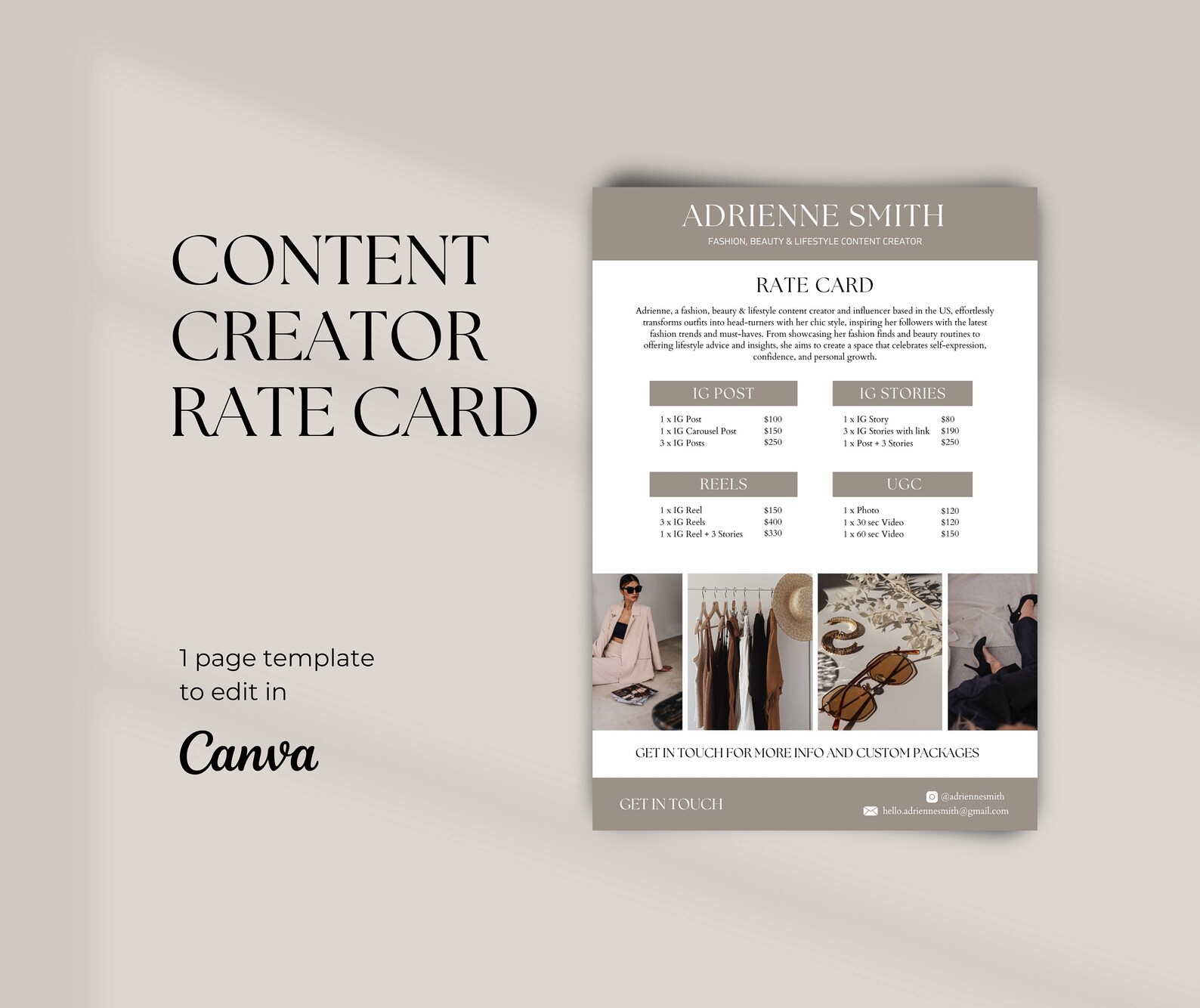 Content Creator Rate Card Template, Editable Influencer Rate Card Canva ...