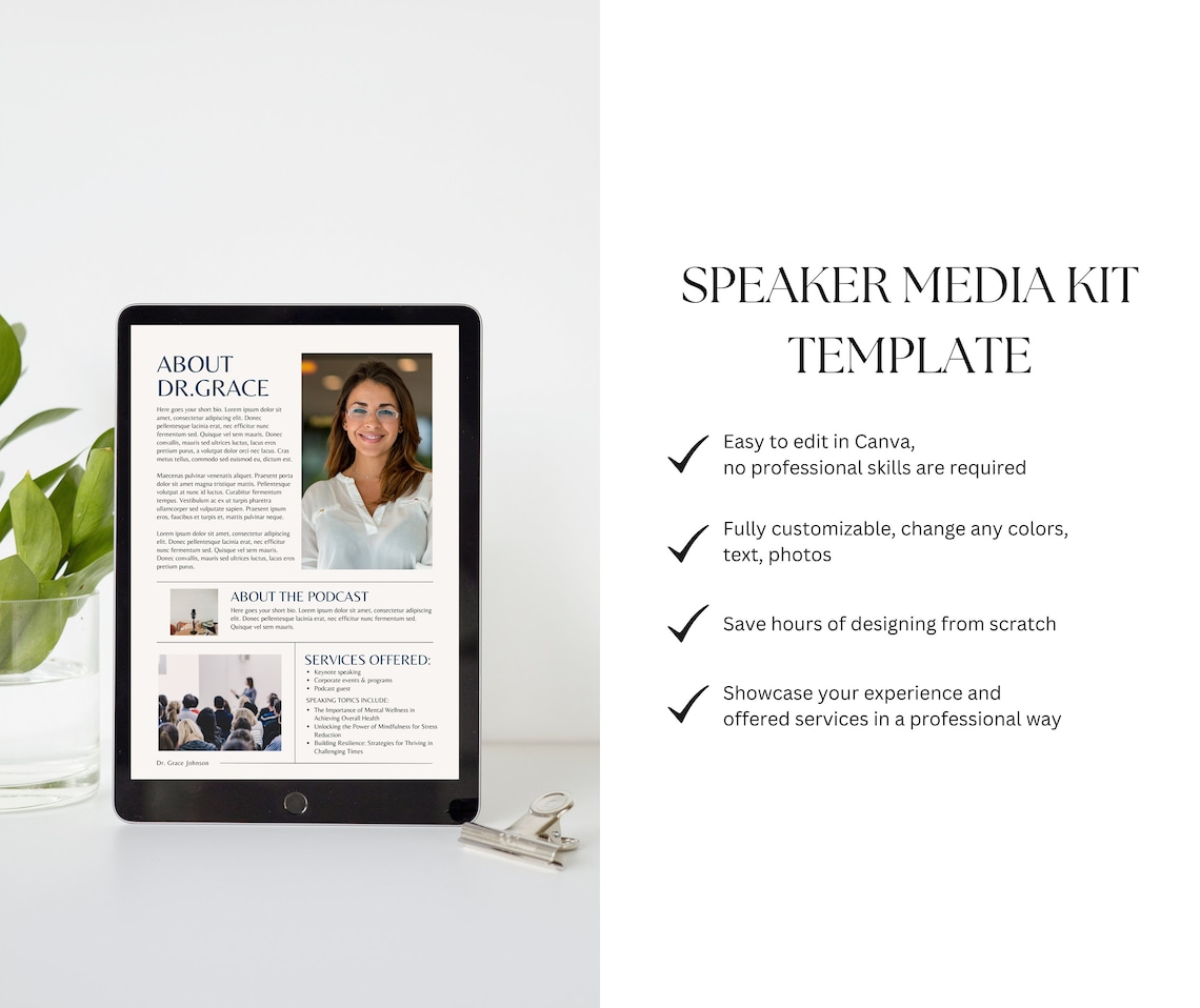 Speaker Media Kit Template, Speaker Sheet Canva Template, EPK for Keynote Speakers, Book Authors ...