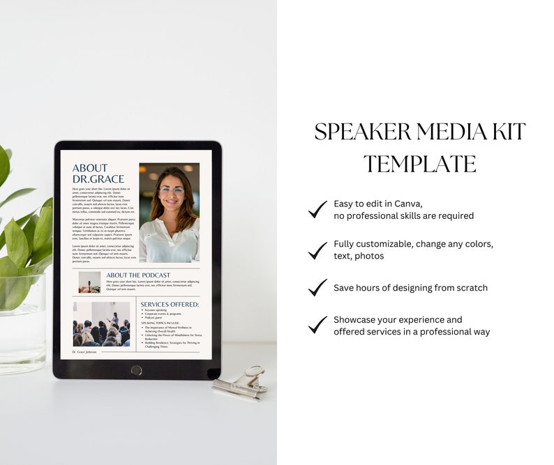 Speaker Media Kit Template, Speaker Sheet Canva Template, EPK for Keynote Speakers, Book Authors ...