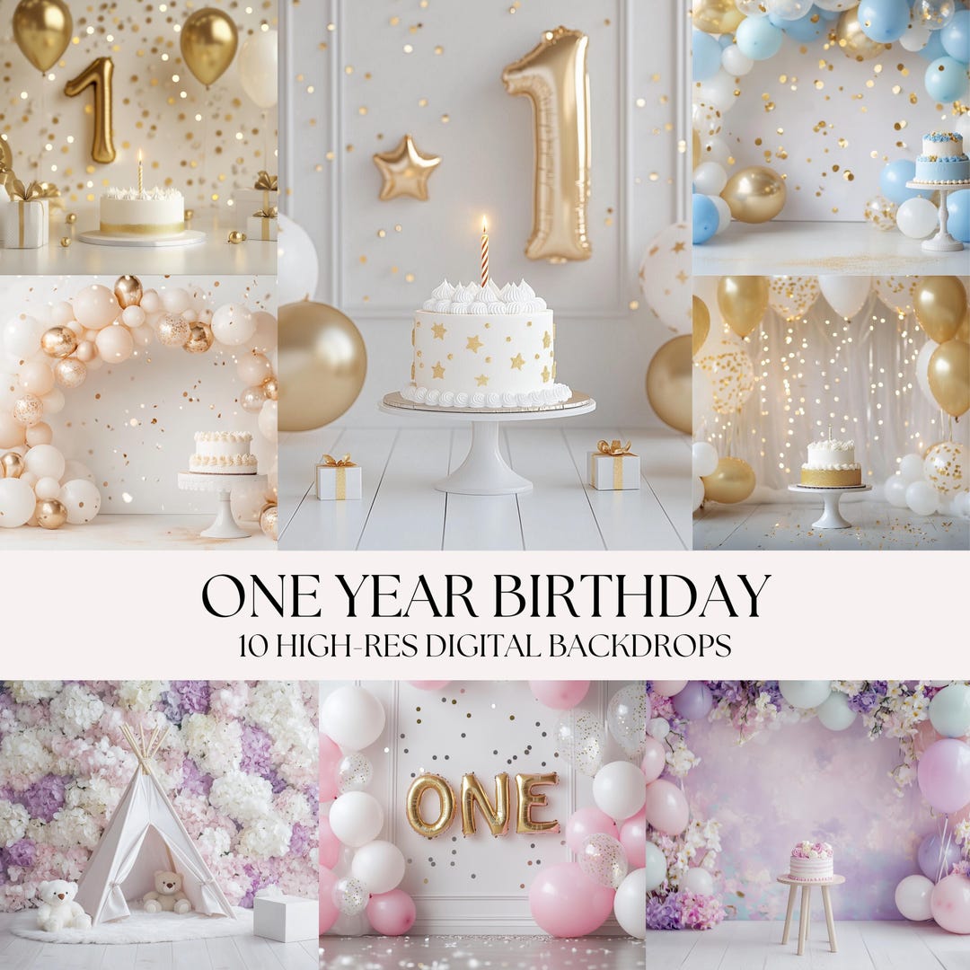 One Year Birthday Digital Backdrops – First Birthday Photo Backgrounds ...