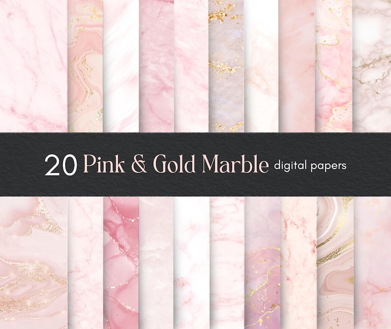 Pink and Gold Marble Backgrounds, Pink Marble Digital Paper, Rose Gold ...