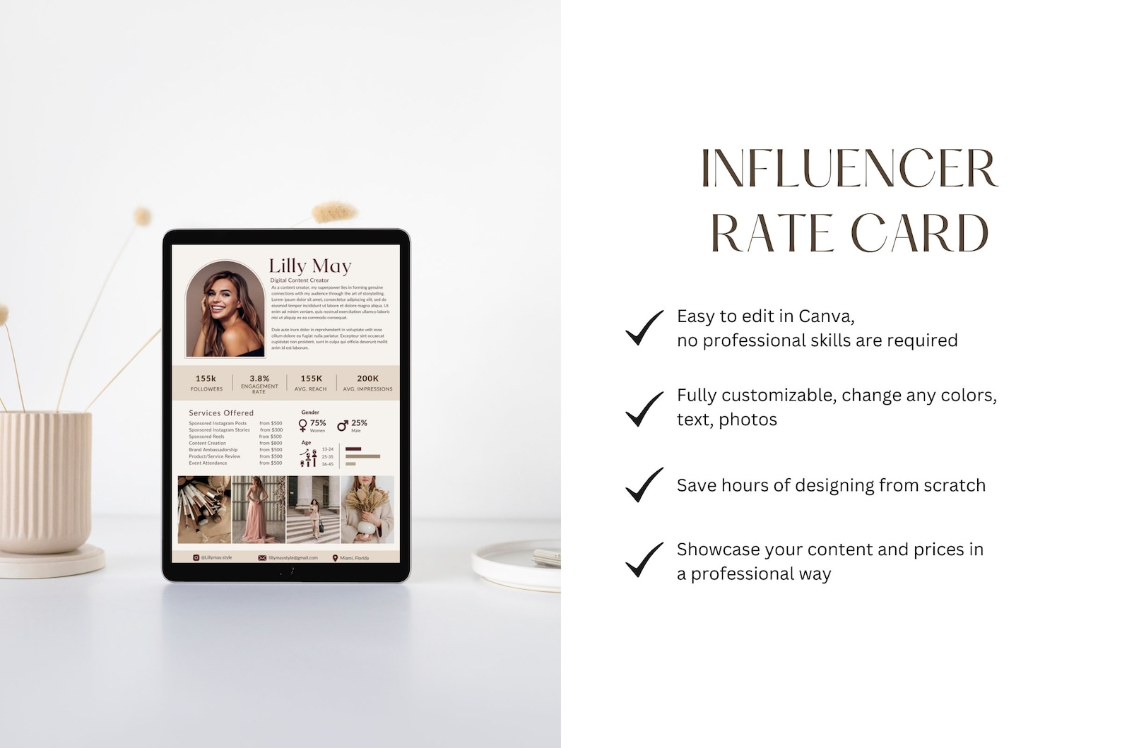 Influencer Rate Card Template Content Creator Rate Card Rate Sheet for ...