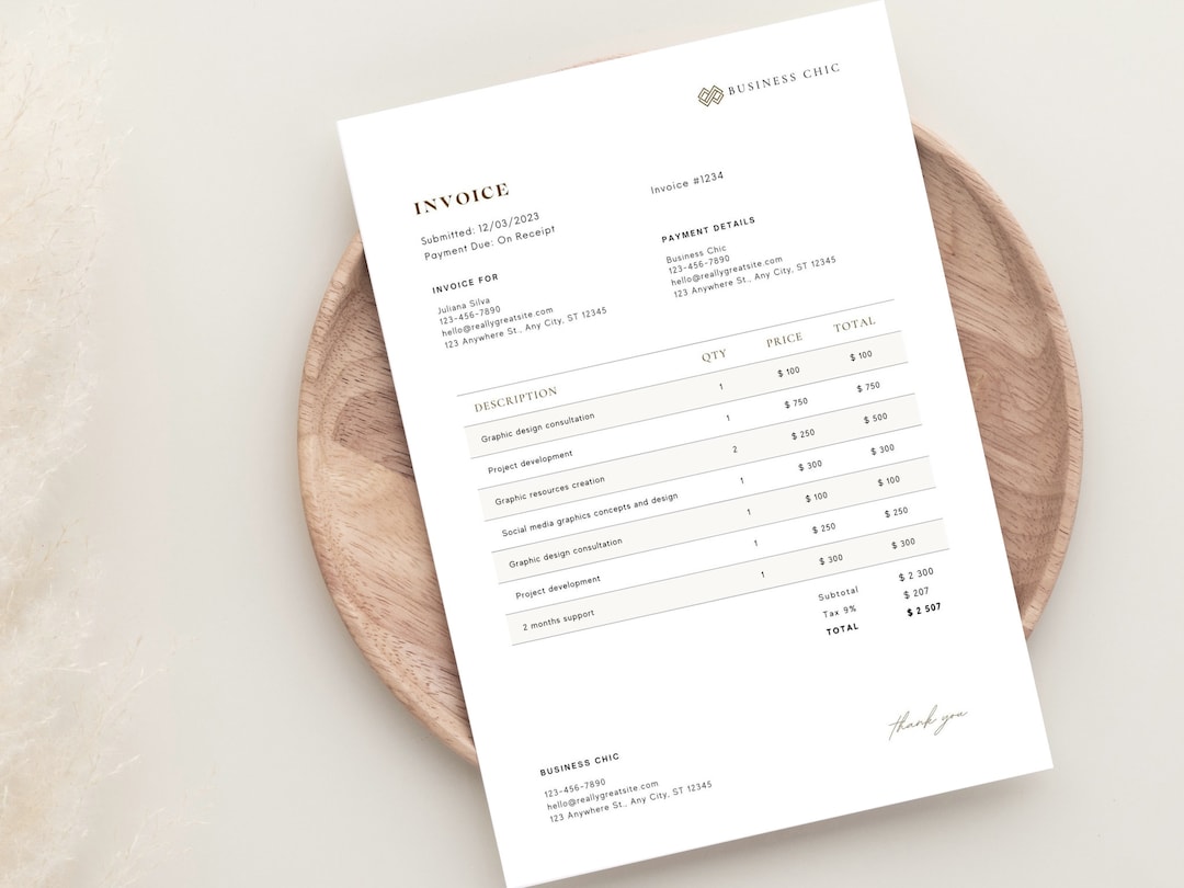 Invoice Template, Minimalist Luxury Business Invoice Template, Small ...