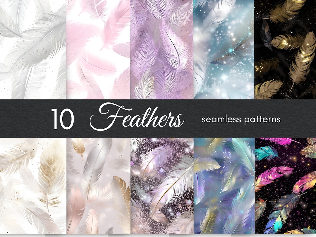 Seamless Feather Pattern Digital Paper, Commercial Use, 300 DPI Shiny ...