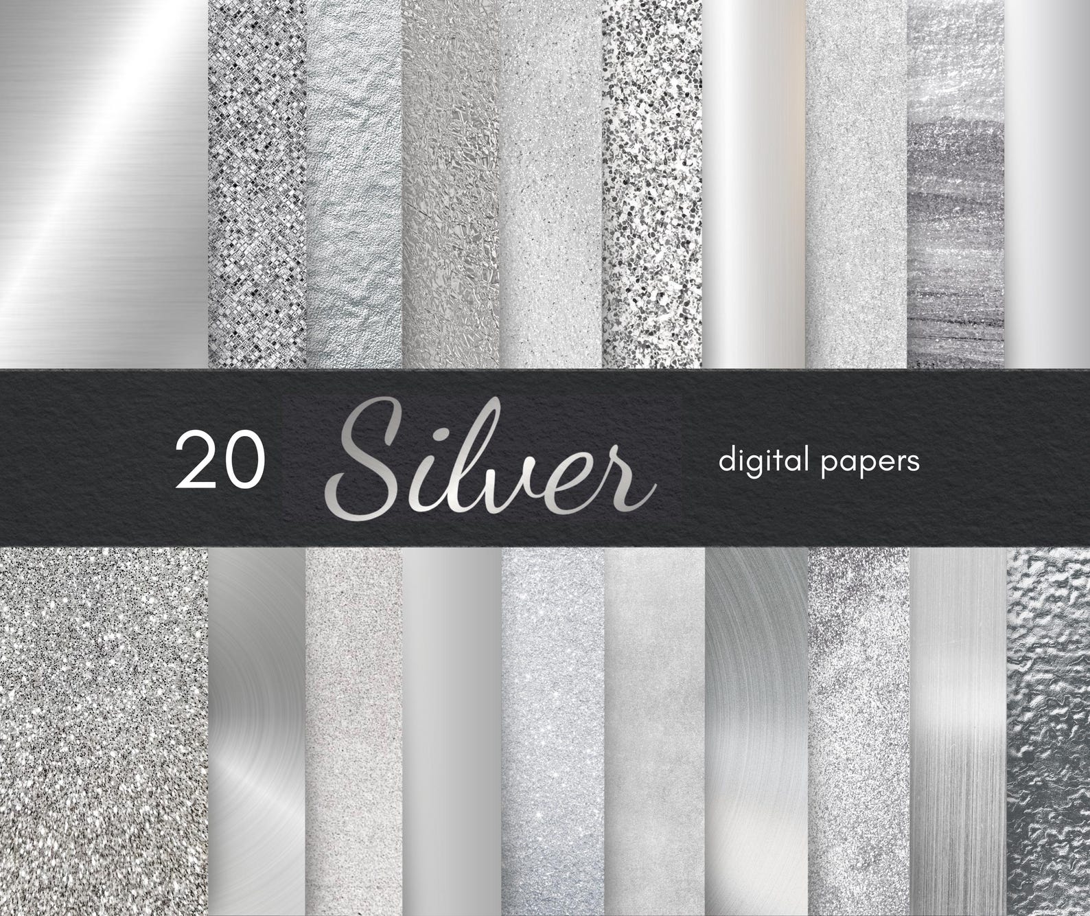 Silver Digital Papers, Silver Metallic Textures, Scrapbook Paper ...