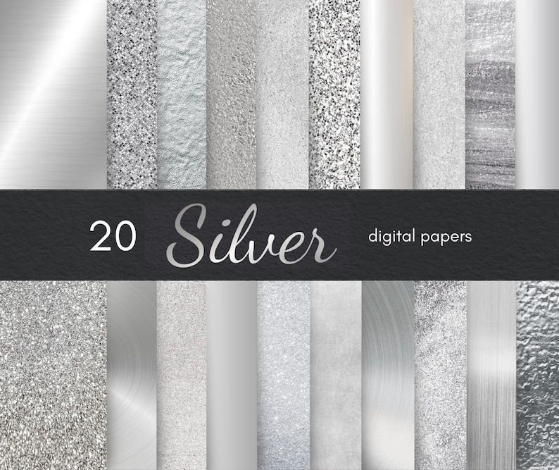 Silver Digital Papers, Silver Metallic Textures, Scrapbook Paper ...