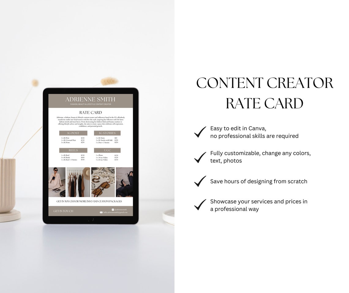 Content Creator Rate Card Template, Editable Influencer Rate Card Canva ...