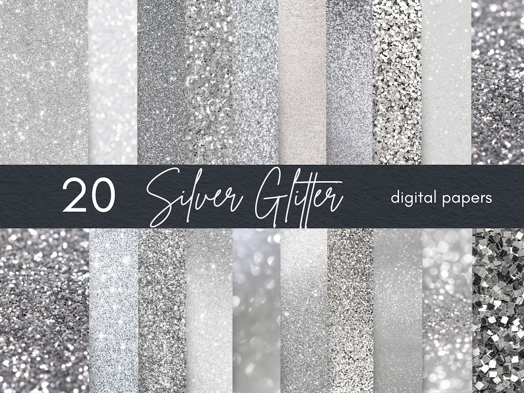 Silver Glitter Digital Paper, Silver Shimmer Background, Silver Glitter ...