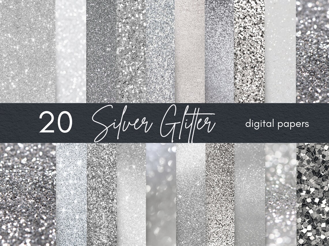 Silver Glitter Digital Paper, Silver Shimmer Background, Silver Glitter ...