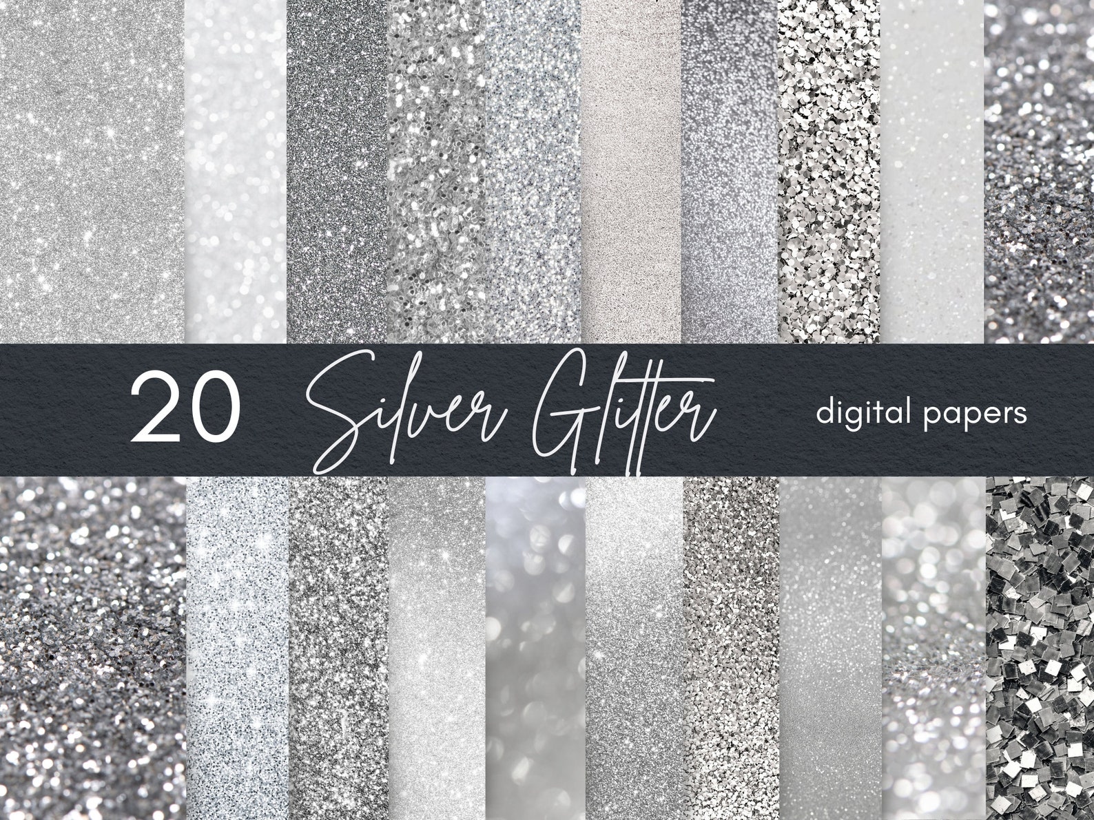 Silver Glitter Digital Paper, Silver Shimmer Background, Silver Glitter ...