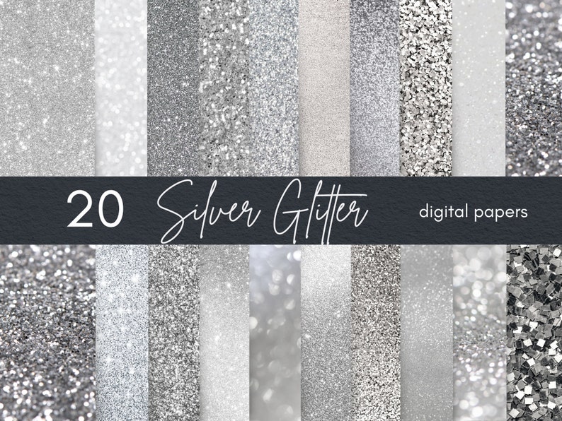 Silver Glitter Digital Paper, Silver Shimmer Background, Silver Glitter ...