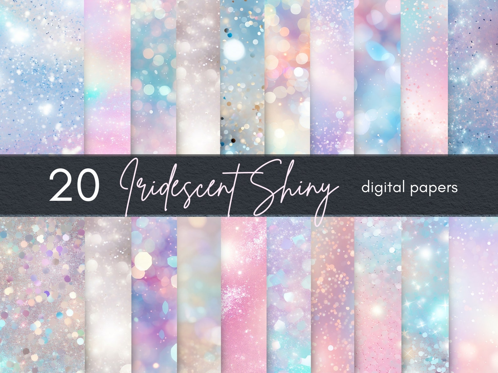 Iridescent Bokeh Digital Paper, Rainbow Glitter Backgrounds (commercial ...