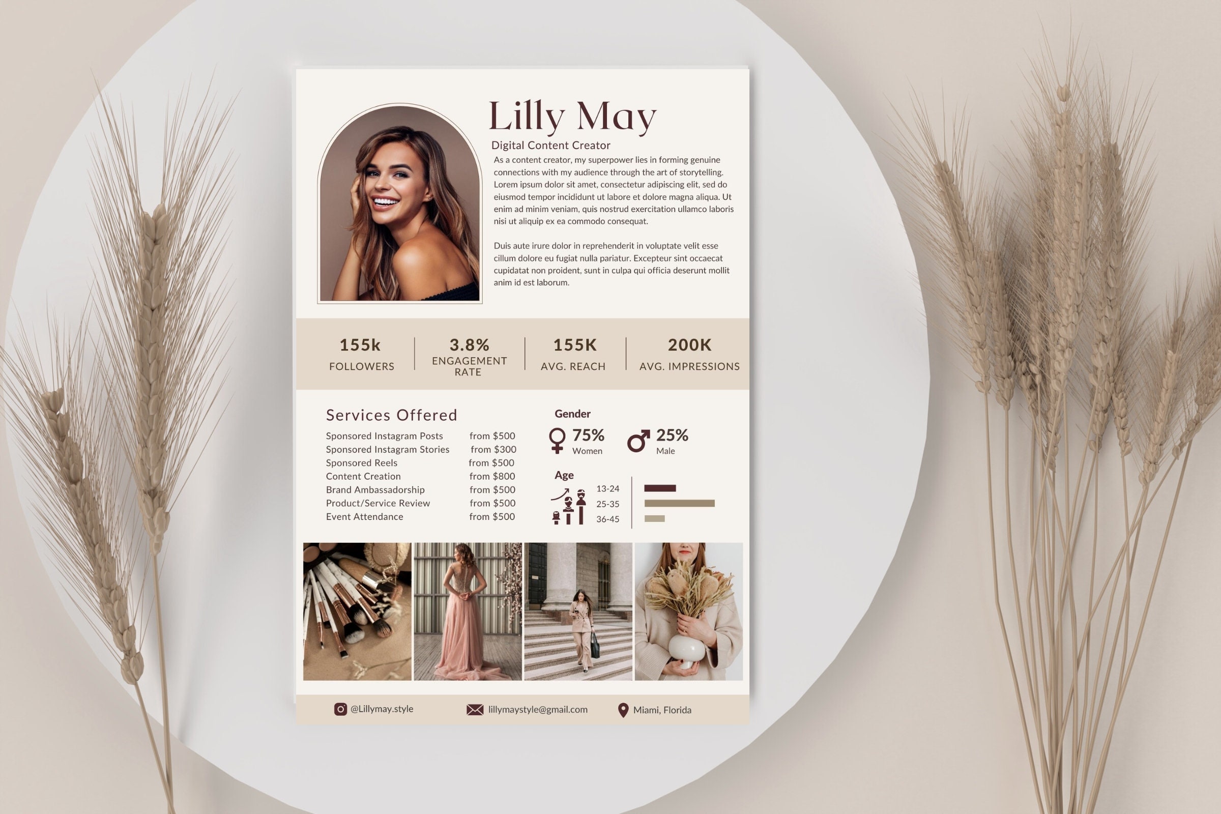 Influencer Rate Card Template | Beige Modern Design (canva) - Etsy