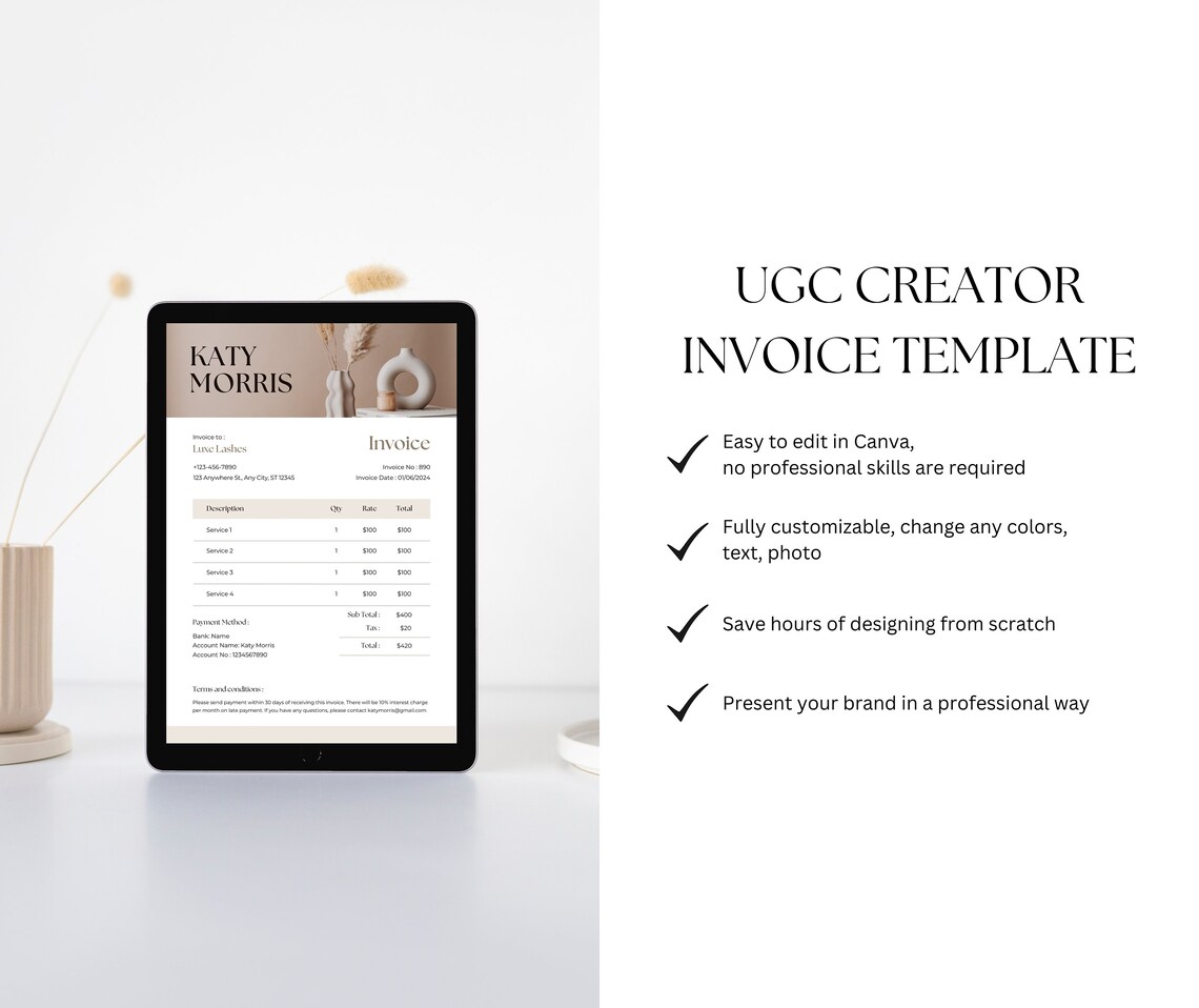 UGC Creator Invoice Template, UGC Invoice Canva Template, Digital ...
