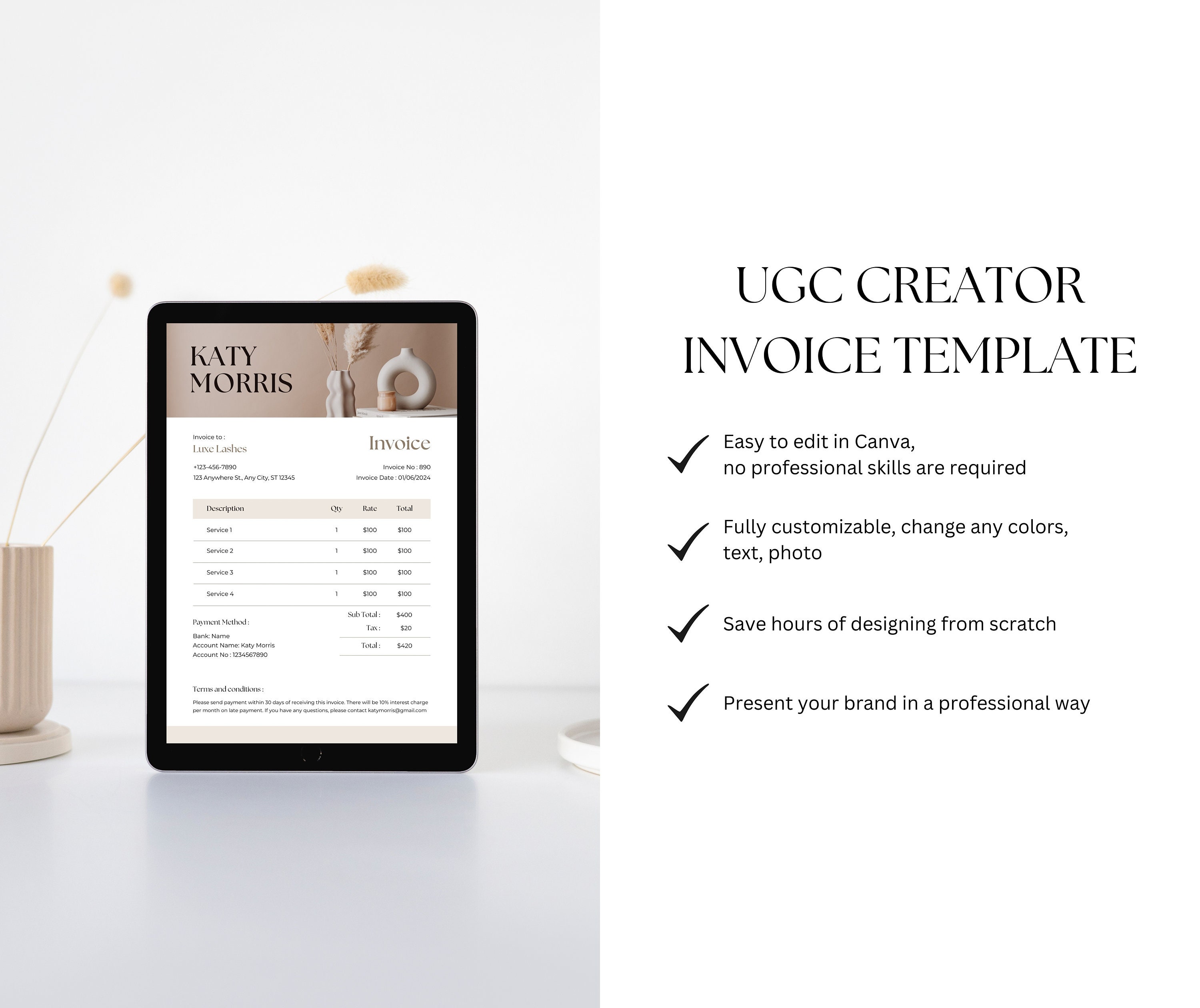 UGC Creator Invoice Template, UGC Invoice Canva Template, Digital ...