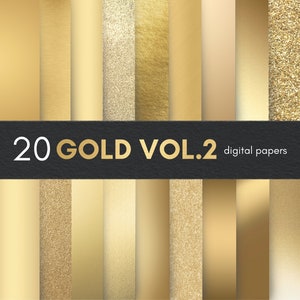 20 Gold Vol.2 Digital Paper, Gold Metallic Digital Backgrounds, Gold ...