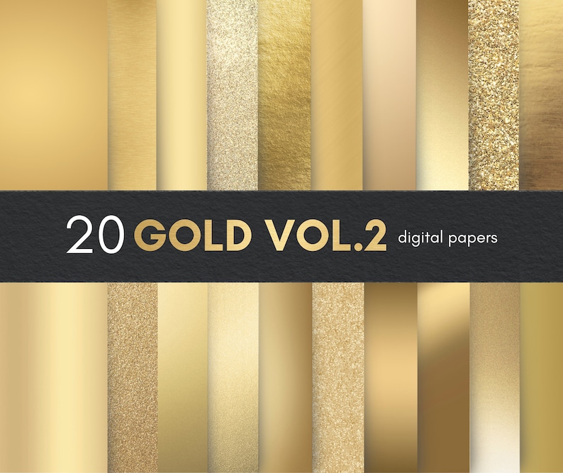 20 Gold Vol.2 Digital Paper, Gold Metallic Digital Backgrounds, Gold ...