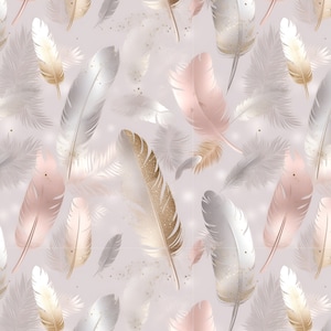 Seamless Feather Pattern Digital Paper, Commercial Use, 300 DPI Shiny ...