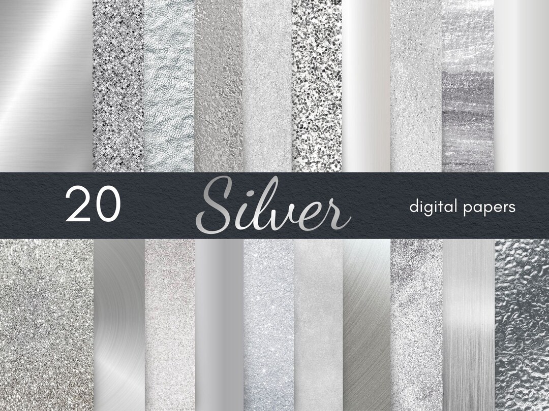 Silver Digital Papers, Silver Metallic Textures, Scrapbook Paper ...