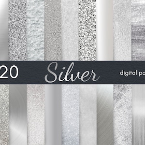 Silver Digital Papers, Silver Metallic Textures, Scrapbook Paper ...