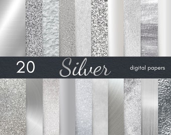 Silver Digital Papers Silver Metallic Textures Scrapbook - Etsy