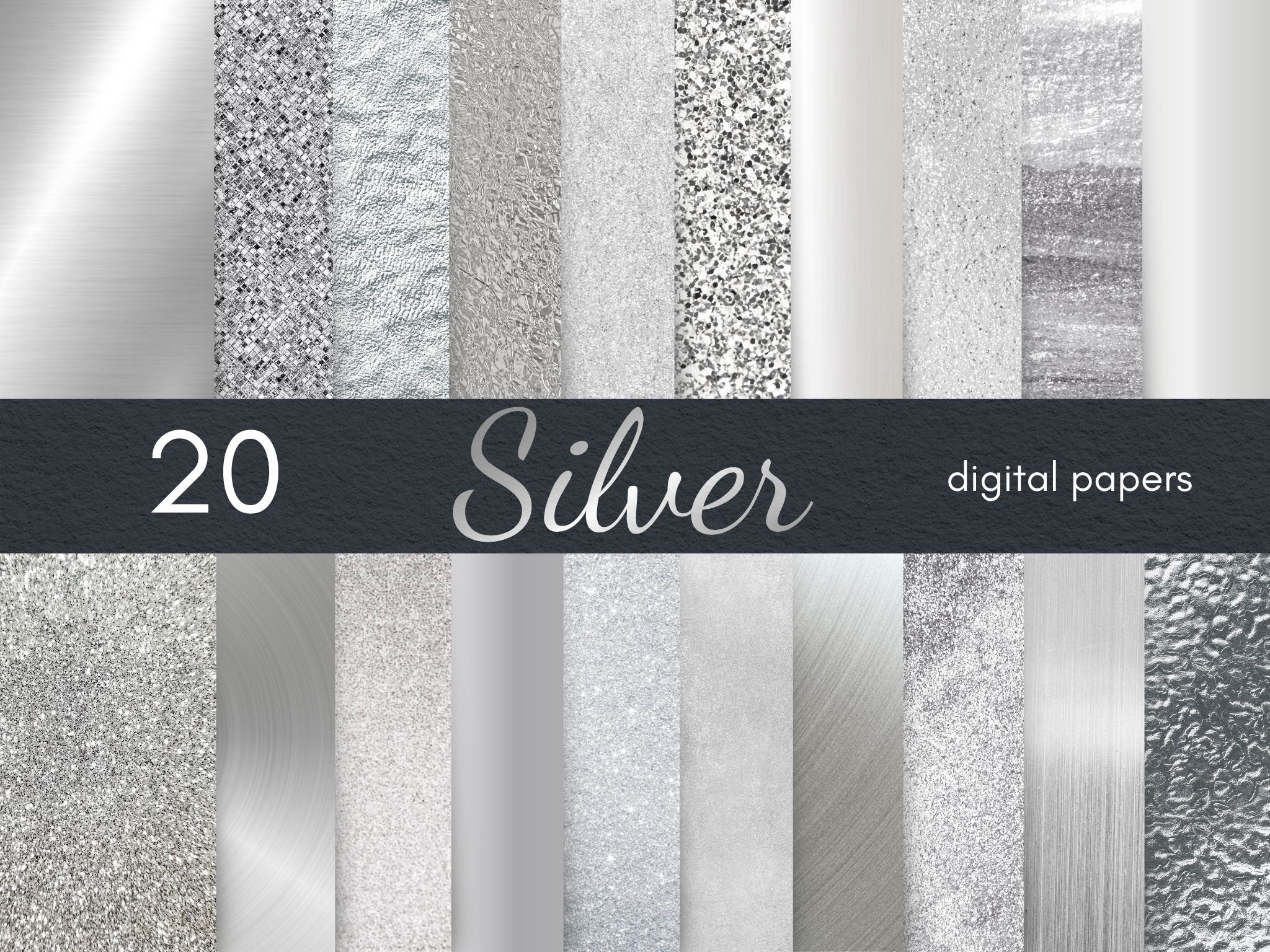 Silver Digital Papers, Silver Metallic Textures, Scrapbook Paper ...