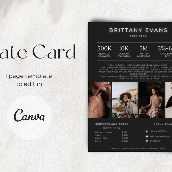 Rate Card Template - Etsy Canada