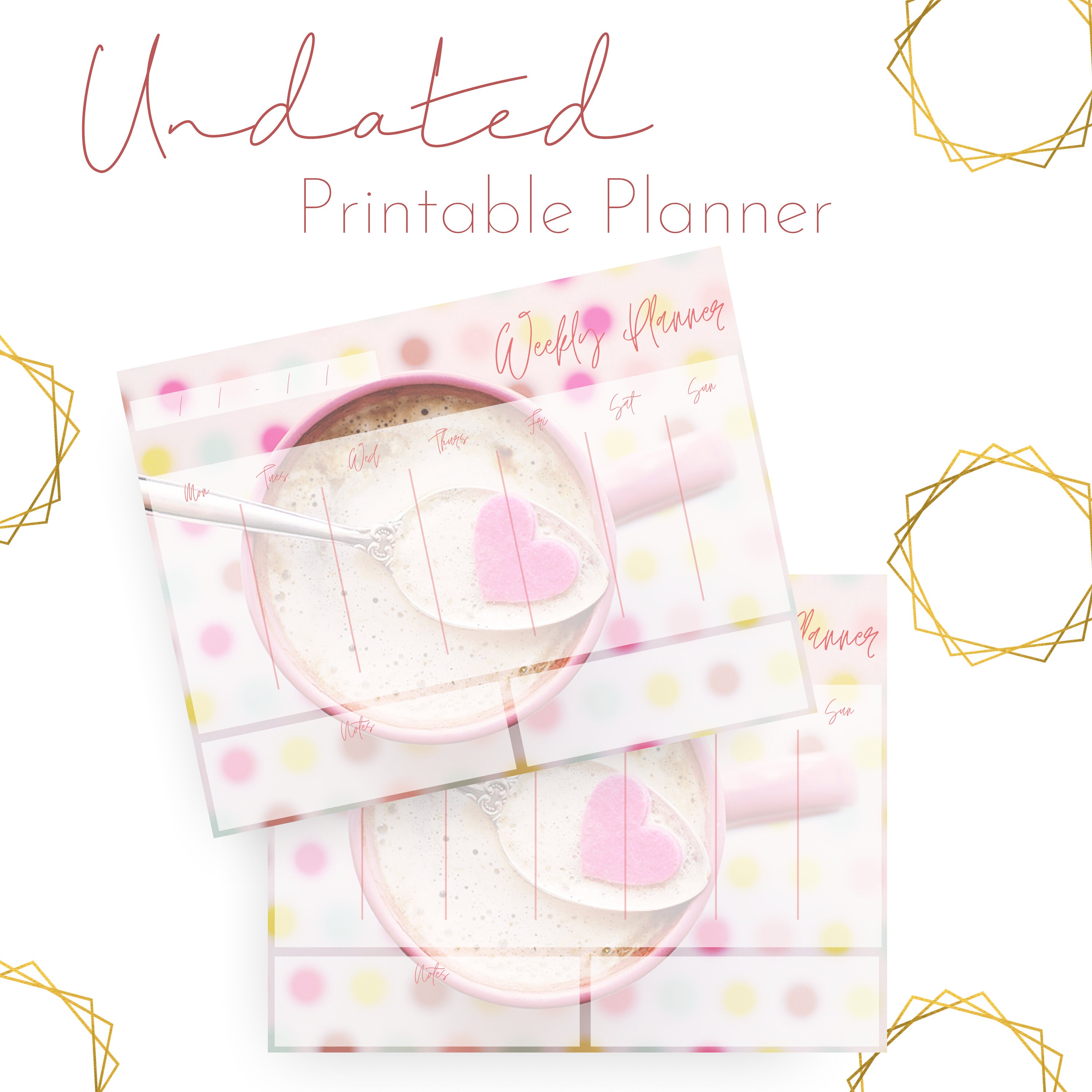 Heart Themed Undated Weekly Calendar Printable | Landscape Printable ...