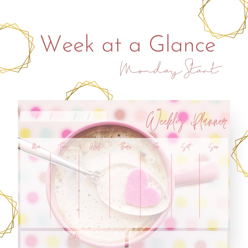 Heart Themed Undated Weekly Calendar Printable | Landscape Printable ...