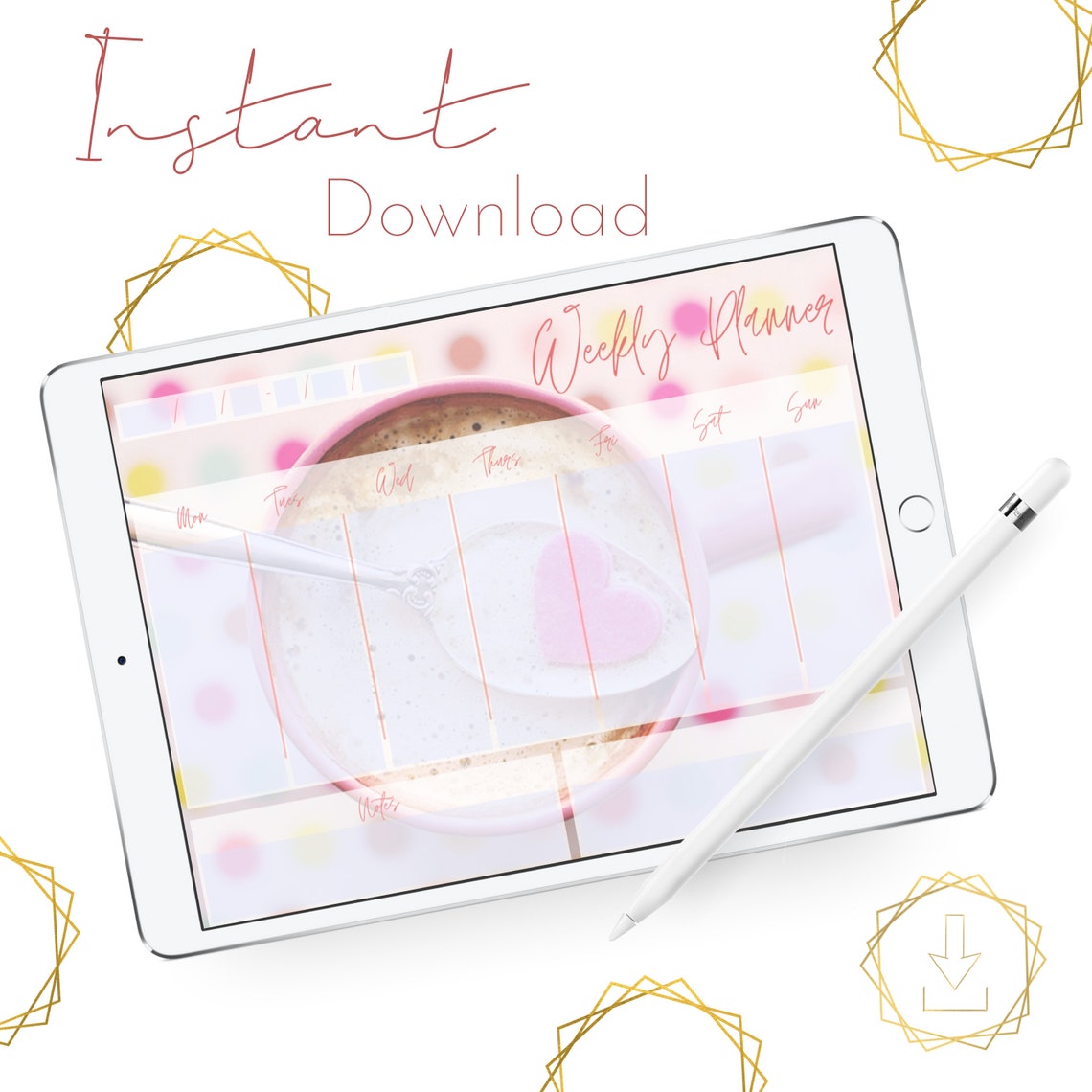 Heart Themed Undated Weekly Calendar Printable | Landscape Printable ...