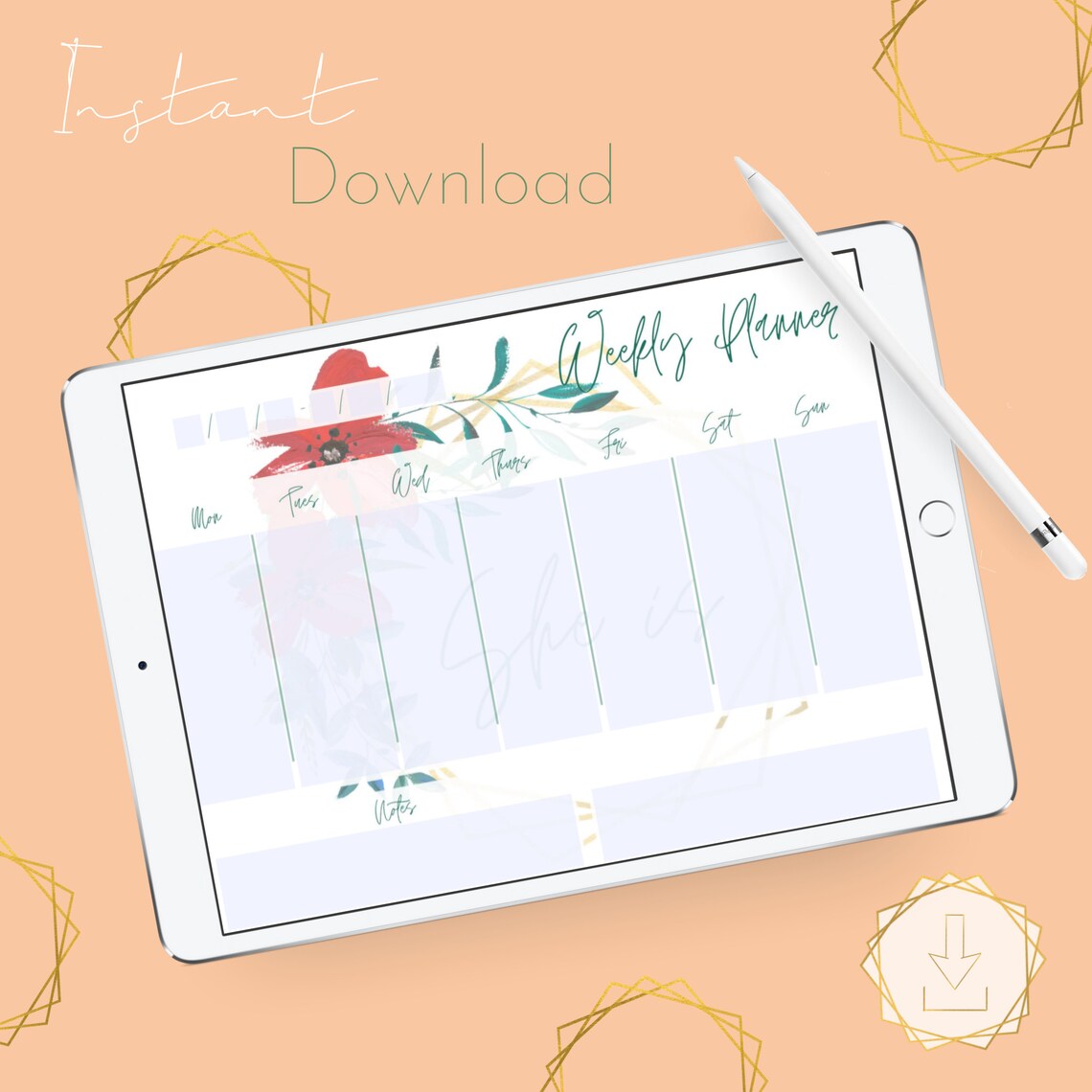 Floral Printable Weekly Agenda| Editable Weekly Calendar| Fillable PDF ...