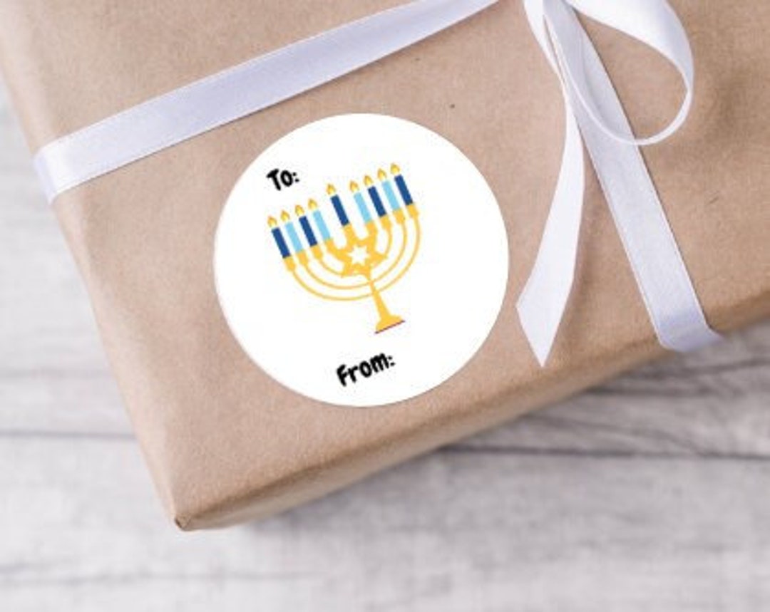 Hanukkah Menorah Sticker to and From 20 Piece Sheet of Matte White ...